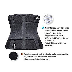 SHAPERX Women Waist Trainer Belt Waist Trimmer Belly Band Body Shaper Sports Girdles Workout Belt (SZ8002-Black, Large)