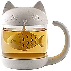 Glass Dog Tea Cup Mug Water Bottle-with Fish Tea Filter Infusion Filter 250ml 12.5X8.6X11.9cm