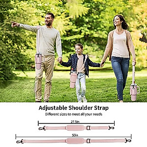 GUTAROR Water Bottle Carrier Bag Compatible with Stanley 30 40oz Tumbler with Handle, Water Bottle Holder with Adjustable Shoulder Strap 2 Straw Covers for Hiking Travelling Camping (Rose Quartz)