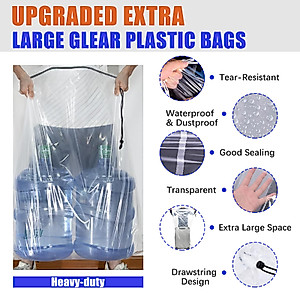 NVAAV 62x31 Inch Extra Large Clear Drawstring Plastic Bags 3 Pack(4 Mils), Dustproof Moistureproof Reusable Big Giant Luggage Storage Bag for Suitcase Garage Organizer, Blanket, Plush Toys
