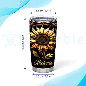 Hyturtle Personalized Gifts For Sunflower Lover - Sunflower Prints Custom Name Stainless Steel Tumbler 20oz With Lid - Idea Floral Lover Gifts For Women Girl On Birthday, Christmas