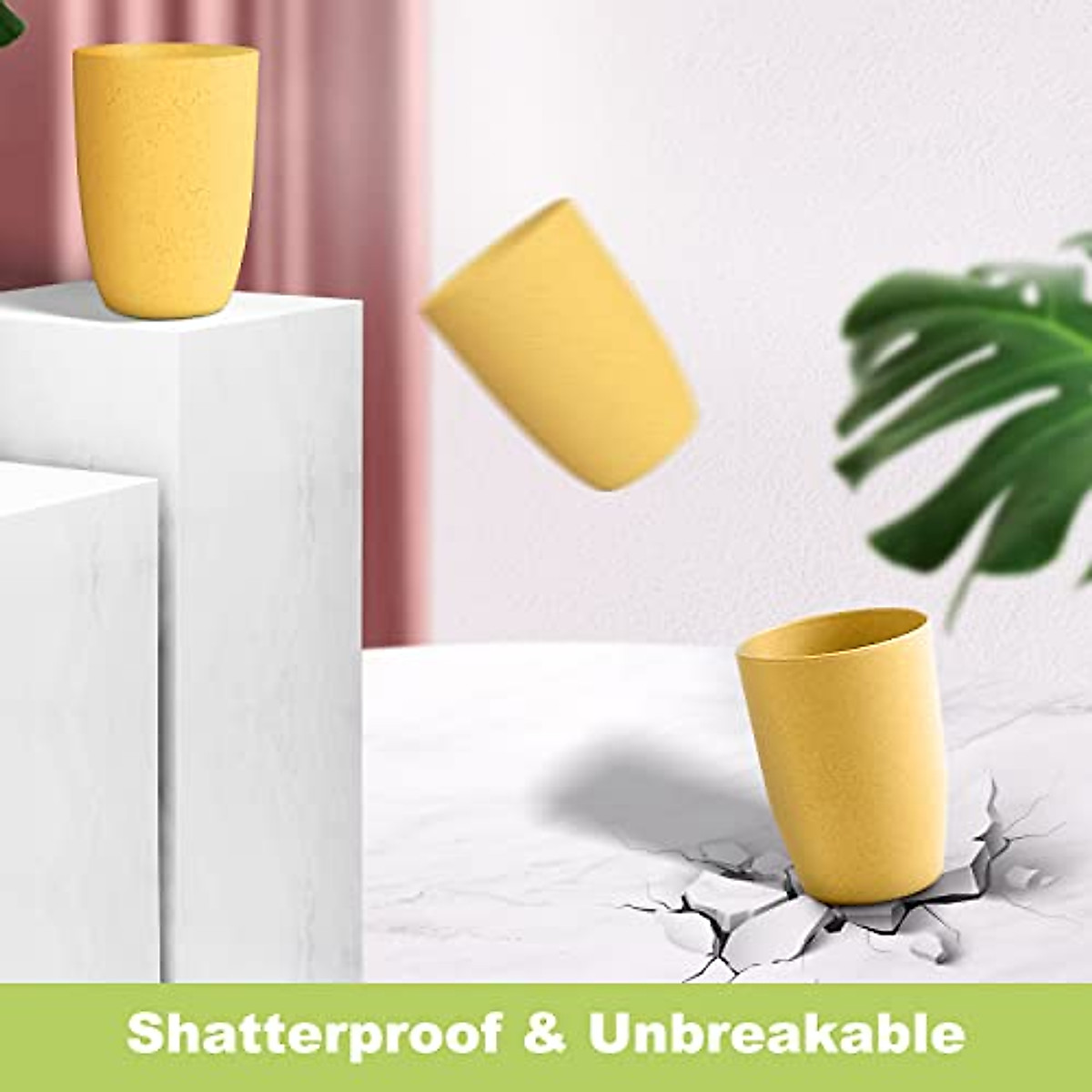 Wotolit Wheat Straw Cups Plastic Cups Unbreakable Drinking Cup Reusable Dishwasher Safe Water Glasses Colorful (12OZ 6PCS)