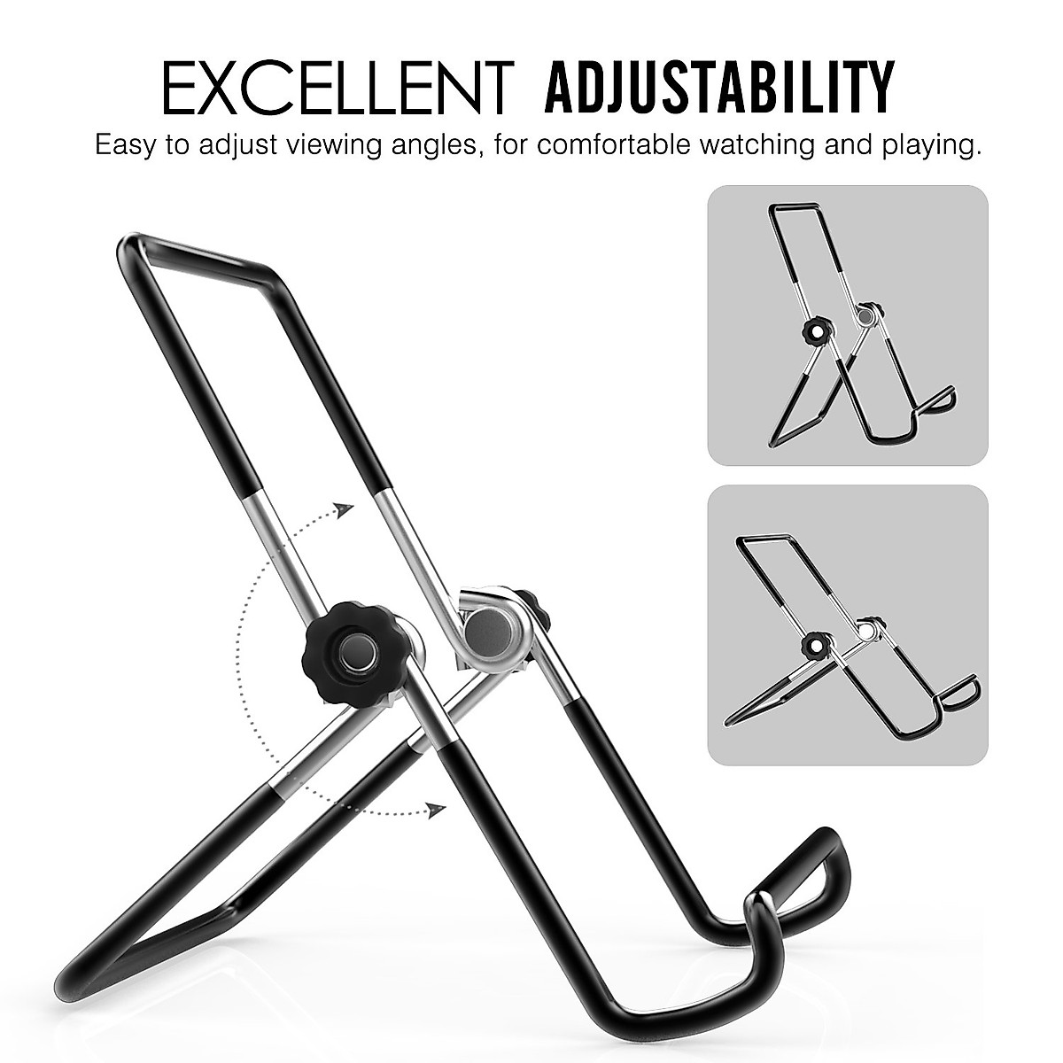 MoKo Foldable Tablet Stand, Adjustable Portable Metal Holder Cradle for 9-12.9" Tablets, Compatible with iPad Pro 11/12.9 2022, iPhone 14/14 Plus/14 Pro Max,Fit with Steam Deck, Black
