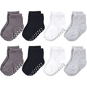 Touched by Nature Baby Organic Cotton Socks with Non-Skid Gripper for Fall Resistance, Solid Black, 12-24 Months