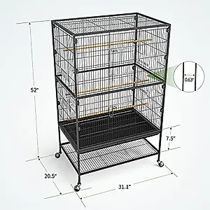 YITAHOME 52-inch Wrought Iron Flight Bird Parakeet Parrot Cage for Large Cockatiel, Canary, Finch, Lovebird, Parrotlet, Conure, Pigeons, African Grey Quaker, Birdcage with Rolling Stand.