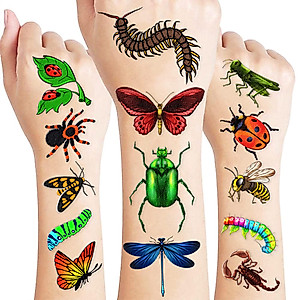 Bug Temporary Tattoos Insect Party Favors 96 PCS Bees, Spiders, Beetles, Caterpillar, Ladybug Themed Stickers for Kids Birthday Party Supplies, Decorations, Favors, and Prizes - Cute Gifts for Boys
