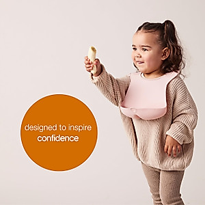 b.box Silicone Bib: Baby Bibs for Boys & Girls Ages 4m+. Dishwasher Safe FDA Food Grade Silicone. Adjustable, Soft, Waterproof. Unique Stay-Open Food Catcher, Roll & Secure for On-The-Go (Blush)