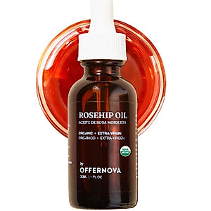 Offernova Organic Rosa de Mosqueta Oil- USDA Certified Rosehip Seed Oil Pure Cold Pressed, Repairs & Brightens Skin - Gua Sha Massage, Face, for All Skin Types - Aceite Facial 1OZ