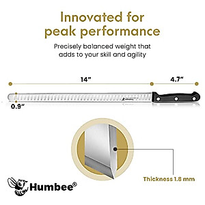Humbee 14 inch Carving Knife Razor Sharp Blade with Granton Edge for Cutting Smoked Brisket, BBQ Meat, Turkey