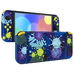 eXtremeRate DIY Full Set Shell Buttons for Nintendo Switch OLED, Replacement Console Back Plate & Kickstand, Custom Case Housing for Nintendo Switch OLED JoyCon Handheld Controller - Splattering Paint