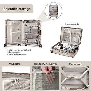 Somago Carry On Luggage with Spinner Wheels 20in Lightweight Suitcase Built in TSA Aluminum Frame PC Hardside Rolling Suitcases Travel Case (Titanium Gold)