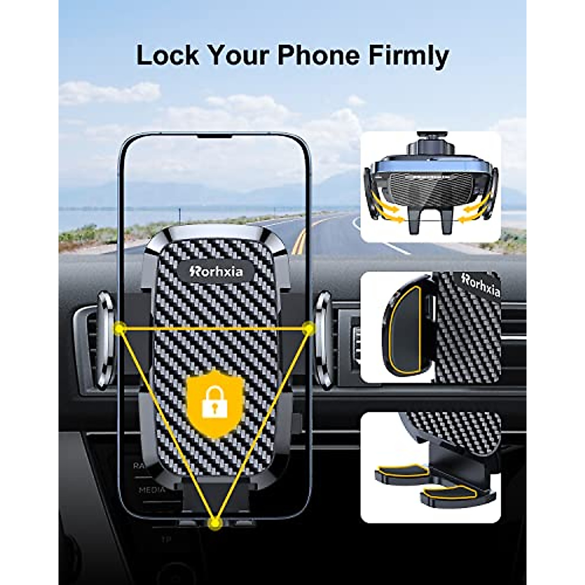 Rorhxia Car Vent Phone Mount, [Wing Support, Doesn't Slip&Drop, Enjoy Safe Driving] Cell Phone Holder for Car Compatible with iPhone 14, 13, 12 Pro Max, Samsung Galaxy S23 S22, and All Phones