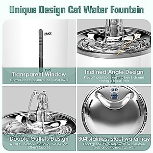 Cat Water Fountain, 108oz/3.2L Cat Fountain with Stainless Steel Tray, Ultra Quiet Pet Water Fountain for Cats Inside with Triple Filtration Cat Fountain Water Bowl, for Cats, Small Dogs