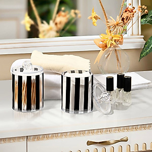 Kigai Black and White Stripes Qtip Dispenser Apothecary Jars Bathroom, 2 Pack of 14 oz - Qtip Holder Storage Canister Clear Plastic Acrylic Jar for Cotton Ball, Cotton Swab, Cotton Round Pads, Floss