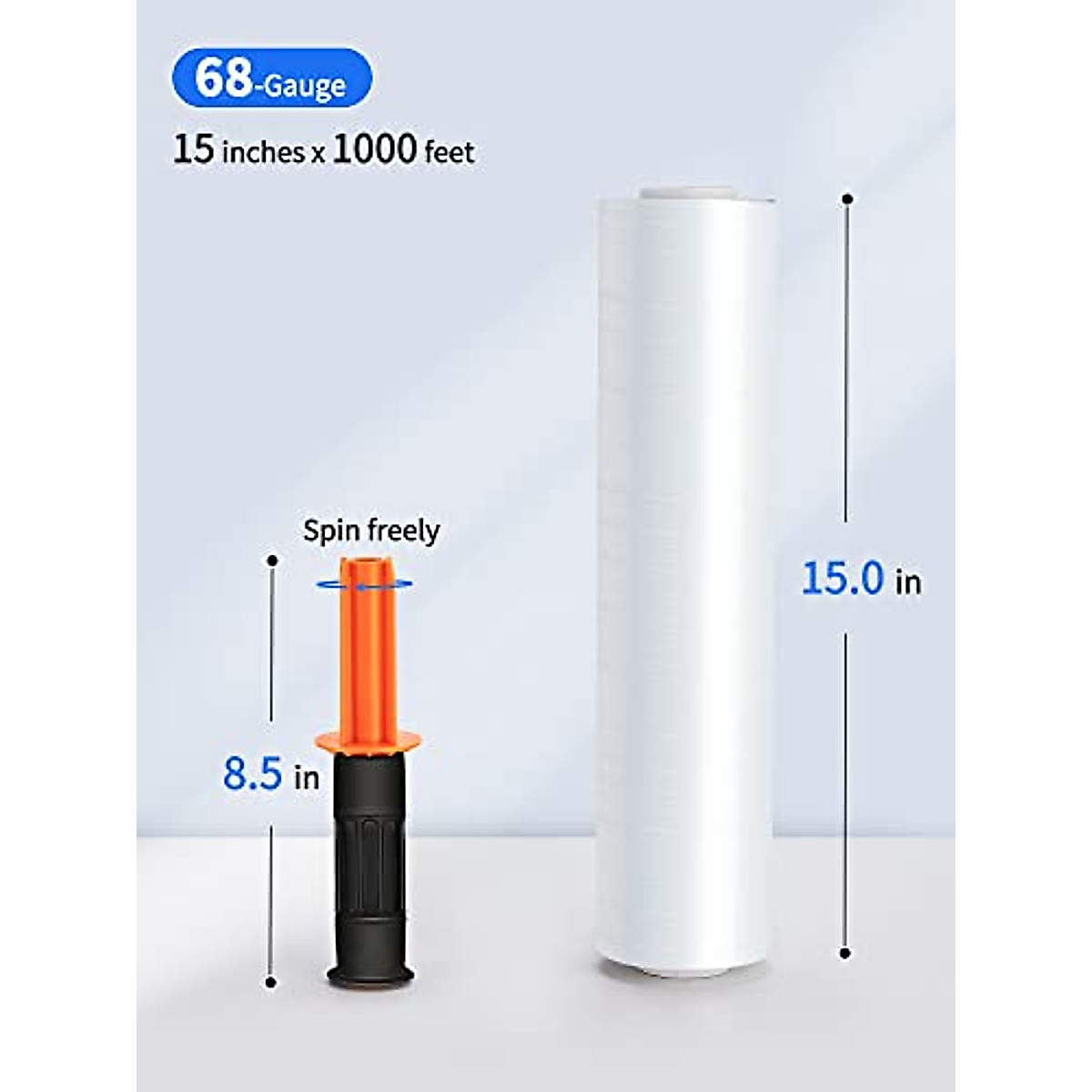 JARLINK 2 Pack Stretch Film, 15" x 1000ft Shrink Wrap for Pallet Wrap, Industrial Strength Stretch up to 650% Stretch with Handles, Self Adhering Packaging Heavy Duty Film for Moving, 68 Gauge, Clear