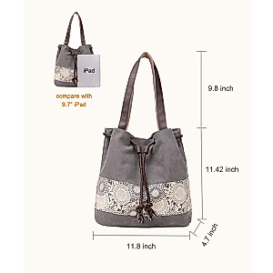 Women Printing Canvas Shoulder Bag Casual Hand Bags Purse Retro Tote Bags (Black) Medium