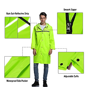 Mens Long Hooded Safety Rain Jacket Waterproof Emergency Raincoat Poncho(Green,XXL)