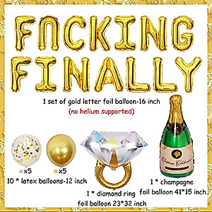Bachelorette Party Decorations Kit Gold-Fcuking Finally Bachelor Party Decor with Diamond Ring and Champagne Foil Balloons for Engagement Bridal Shower Hen Party Supplies