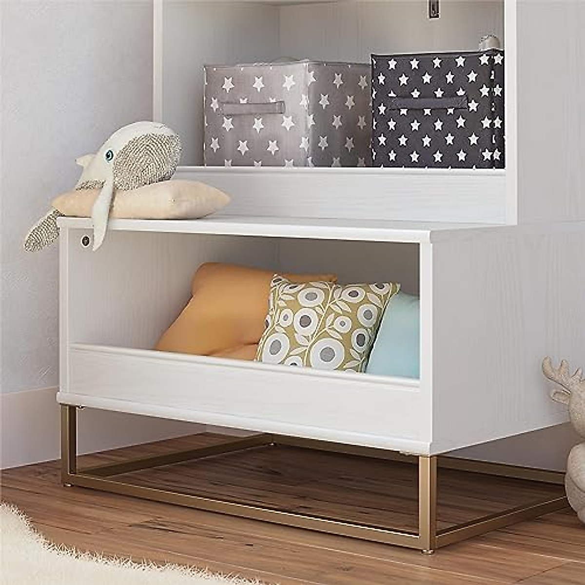 Little Seeds Charlie Kids Multi-Use Toy Storage Organizer & Bookcase, White with Golden Bronze