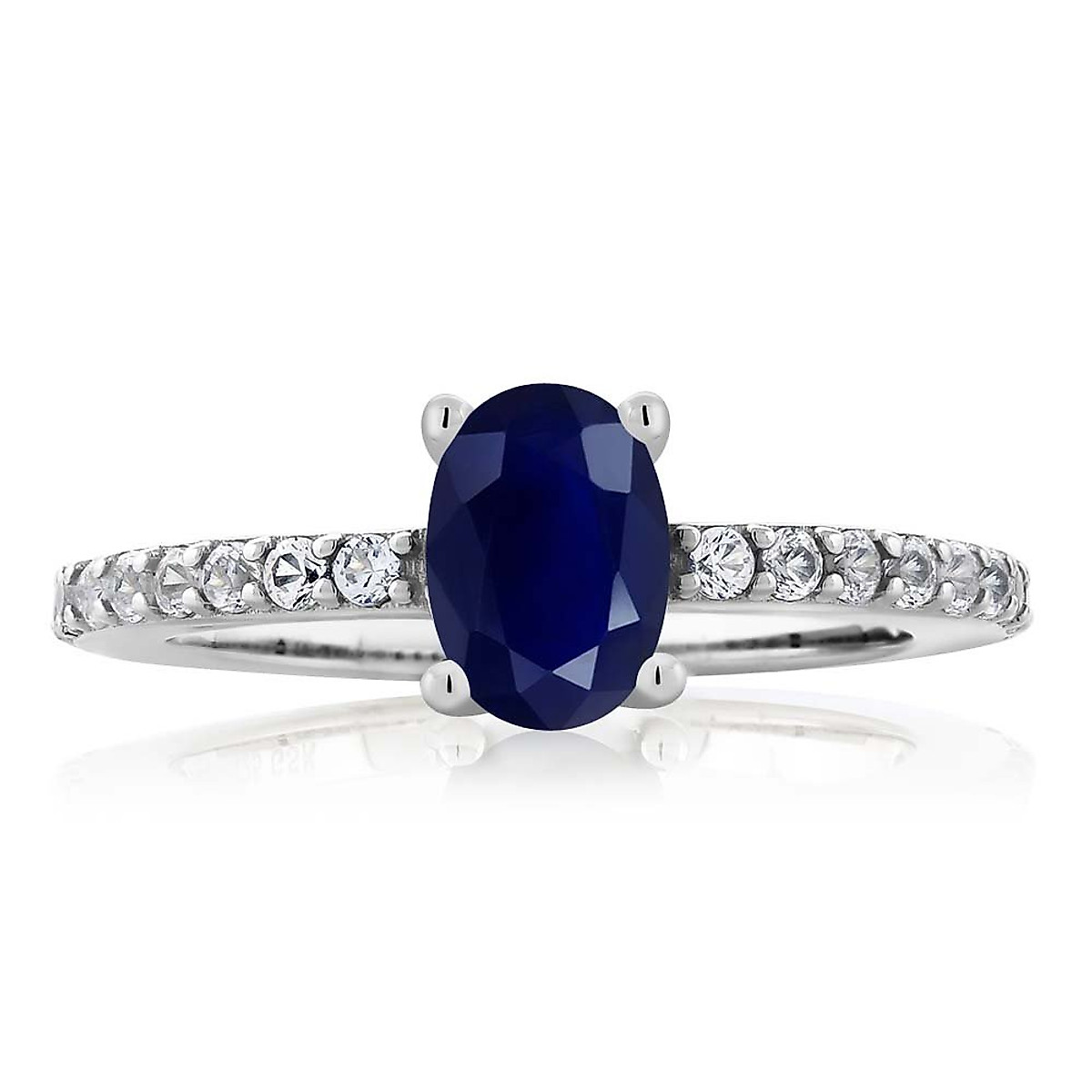 Gem Stone King 925 Sterling Silver Blue Sapphire and White Created Sapphire Women's Engagement Ring (1.32 Cttw, Oval 7X5MM, Available in Size 5,6,7,8,9)