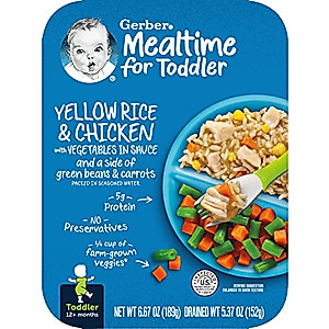 Gerber Mealtime for Toddler Yellow Rice & Chicken with Vegetables in Sauce & Side of Green Beans & Carrots, Packed in Seasoned Water, 6.67 OZ (Pack of 8)