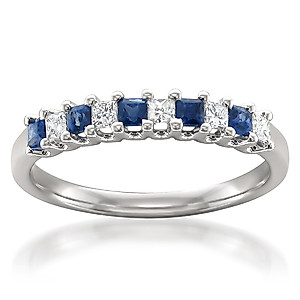 Beyond Brilliance 1/2 Carat Diamond, Prong-Set 14K White Gold Princess Cut Diamond & Blue Sapphire Bridal Wedding Band Ring (H-I, I1-I2)
