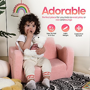 ZYSMALAT Convertible 2in1 Toddler Chair | Comfy Cozy Lounge Chair for Kids | Furniture for Playroom | Folding Chair | Small Kids Reading Chair (Pink)