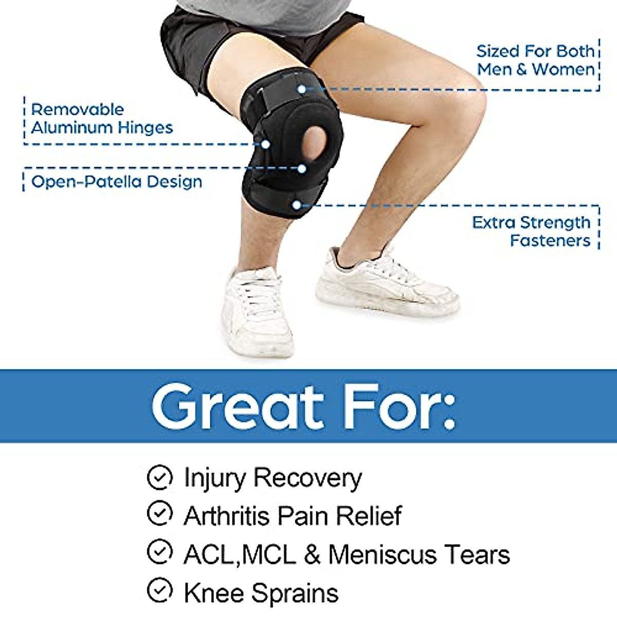 NEENCA Hinged Knee Brace, Compression Knee Support Brace for Men & Women, Open Patella Knee Wrap for Knee Pain, Swollen,Meniscus Tear,ACL,PCL,MCL,Joint Pain Relief, Injury Recovery.