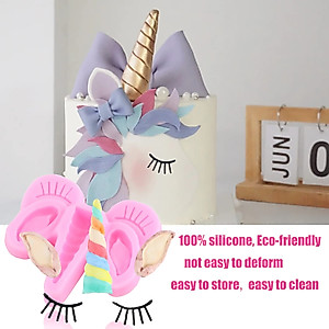 ZiXiang Unicorn Silicone Molds Unicorn Horn Ears Rainbow Fondant Molds For Cake Decorating Cupcake Topper Jelly Chocolate Candy Polymer Clay Gum Paste Set of 4