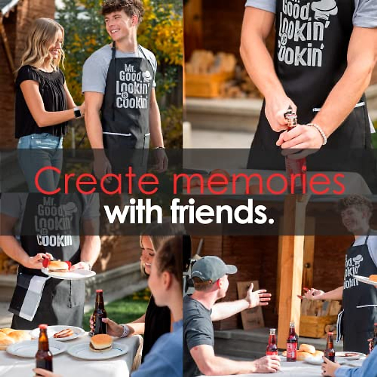 ALLER HOME&KITCHEN Aprons for Men. Mr Good Looking Black Apron with Pockets. Adjustable Kitchen Apron, Cooking Apron, Grilling BBQ Apron. Funny Apron Mens Gift