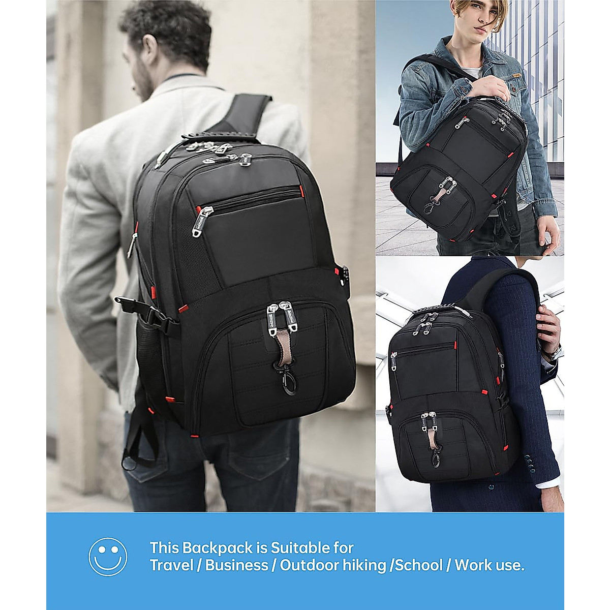 SWICKY Travel Laptop Backpack 15.6 inch Large 40L Computer Bookbag Durable and Wear-Resistant College Backpacks, Business Work Waterproof Backpack With Pockets & USB Port, Gifts for Men/Women Black.
