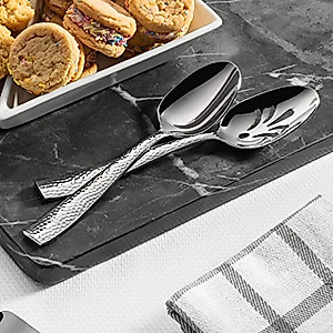 Hudson Essentials 6-Piece Hammered 18/10 Stainless Steel Silverware Serving Spoons Set - Hostess Buffet Flatware