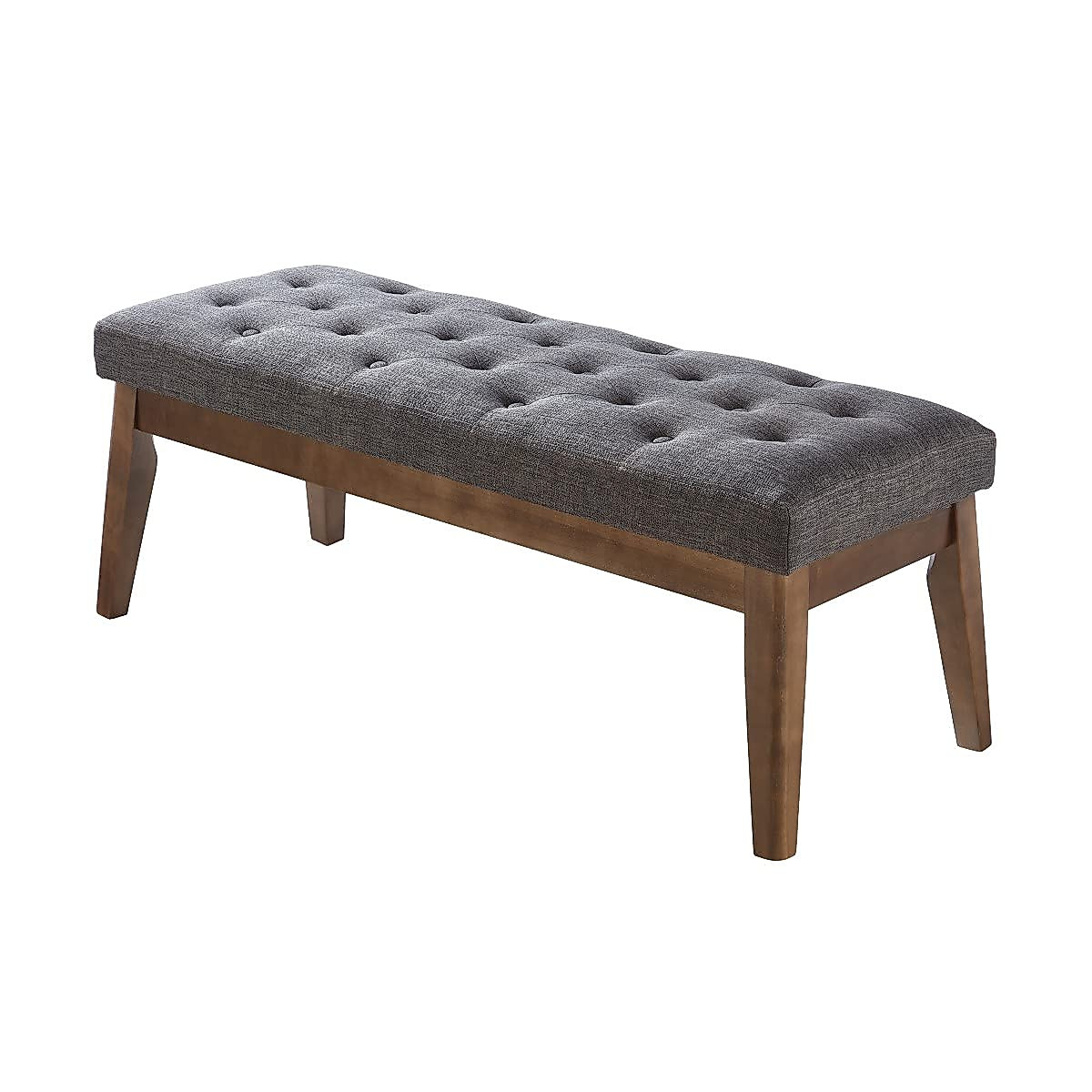 24KF Linen Upholstered Buttons Tufted Entryway Bench with Solid Wood Leg,Bed Bench Ottoman with Padded Seat,5034-Dark Gray