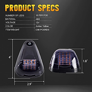 nifeida Cab Roof Marker Lights, Smoke Len 16LED Amber Clearance Light Fit for Ford F150 F250 F350 F450 F550 F650 F750 E150 E250 E350 E450 1999-2016 Super Duty Pickup Truck