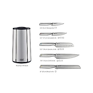 Joseph Joseph Elevate - Steel Knives Carousel 5-Piece Set with Rotating Stainless-Steel Knife Block, Japanese Stainless-Steel Blades, Fingerprint-Proof Coating and Non-Slip Base, Kitchen Accessories
