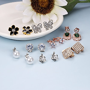 sailimue 8 Pairs Clip Earrings Sets for Women Fashion Cubic Zirconia CZ Crystal Freshwater Pearl Earrings Hypoallergenic Non Pierced Clip on Earrings Jewelry