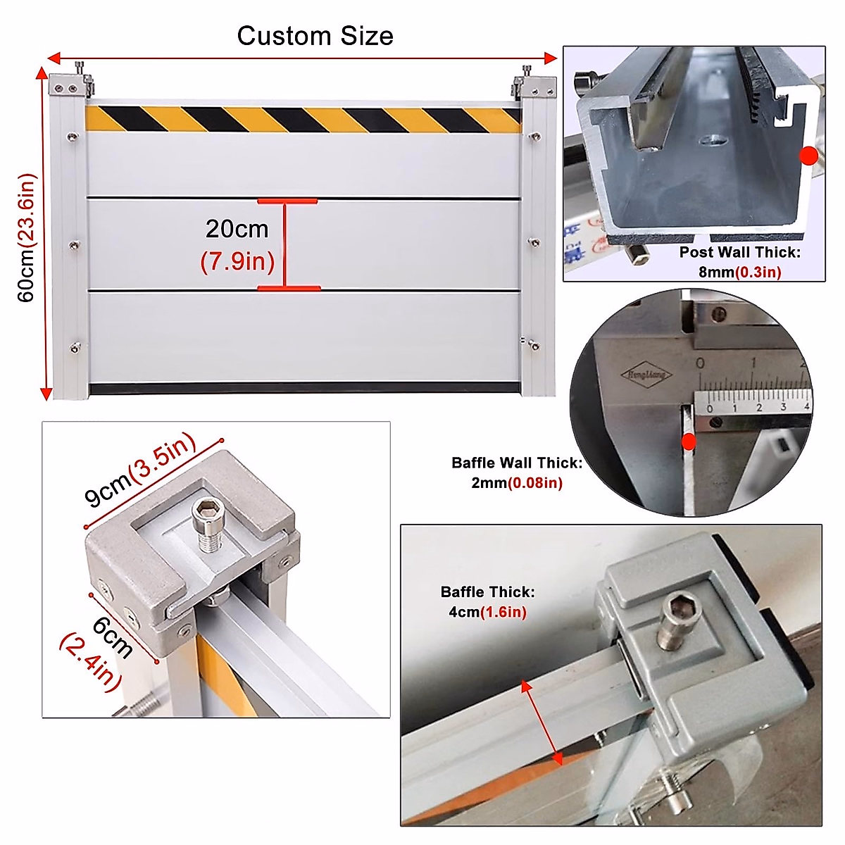 15ft 13ft 12ft 10ft 8feet 6.6ft 5foot 3.3ft Custom Water Barrier Shield, Front Door/Garage Doors/Warehouse Reusable Flood Emergency Temporary Dam, Night-visible Aluminum Baffle ( Color : H 60cm/2ft ,