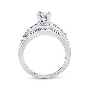 The Diamond Deal Sterling Silver Womens Princess Diamond Cluster Bridal Wedding Engagement Ring 1/2 Cttw