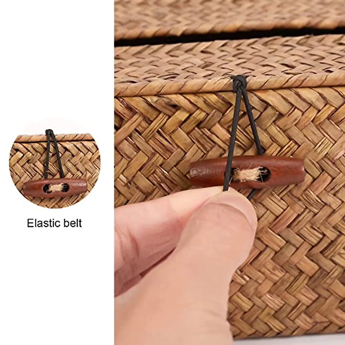 Tissue Box Cover Rectangular,Decorative Tissue Box Holder, Tissue Holder Made of Natural Seagrass for Bathroom Office Car Automotive Decoration-9.8 x 5.5 x 3.9 Inches