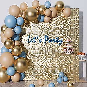 COKAOBE Light Gold Shimmer Wall Backdrop 24PCS Gold Sequins Backdrop Decoration Panels, Photo Backdrops for Birthday, Anniversary Wedding Engagement Decoration (Light Gold)