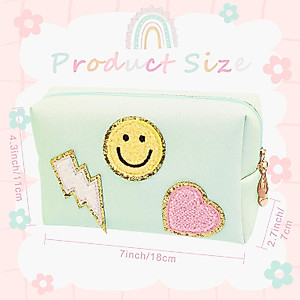 dark swan Preppy Makeup Bag Patch Smile Lightning Heart PU Leather Portable Waterproof Travel Makeup Bag Organizer Travel Accessories Makeup Bag Purse for Women Mint Green