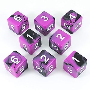 Paladin Roleplaying Magenta and Black Dice - 8 D6 Set - 'Succubus'
