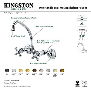 Kingston Brass KS214C Kingston Adjustable Center Wall Mount Kitchen Faucet, Polished Chrome, 9.13 x 6.25 x 6