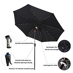C-Hopetree 11 ft Outdoor Patio Market Table Umbrella with Solar LED Lights and Tilt, Black