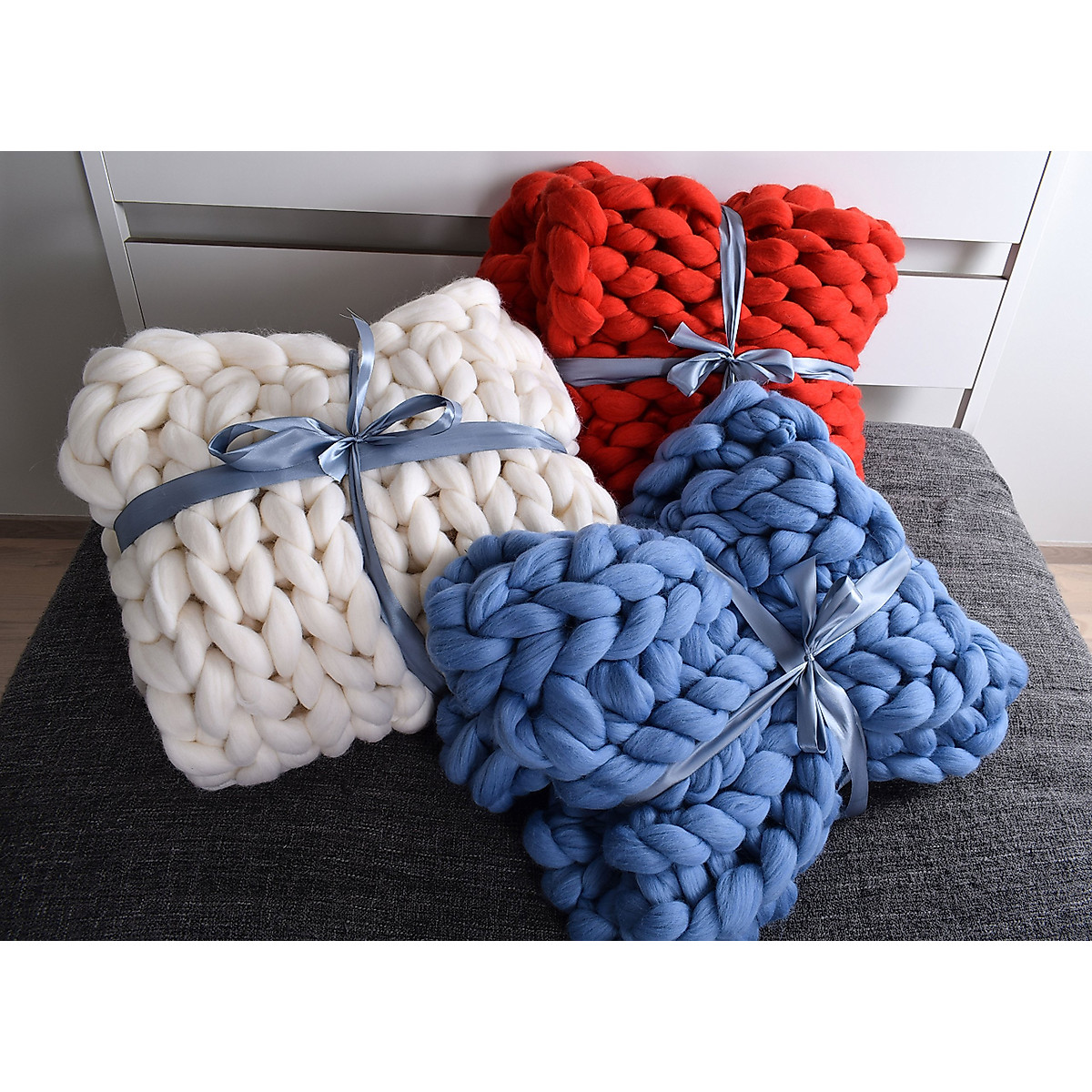 Chunky knit blanket, Merino wool blanket, 30x50 inches (80x130CM), Giant throw, Chunky, Merino wool blanket, Plaid