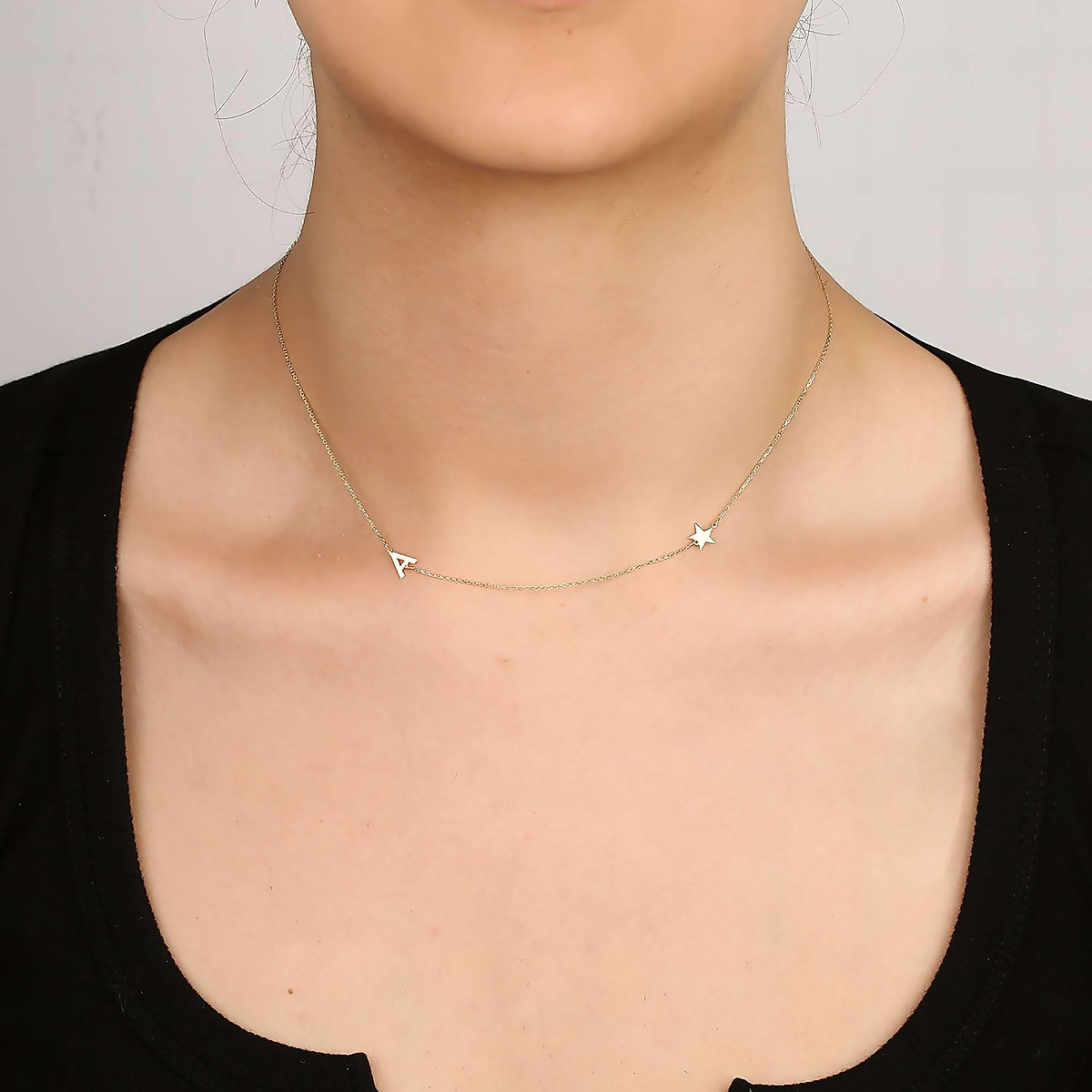 Dainty Initial Letter 14k Solid Gold or Silver Necklace, Minimal Letter Necklace, Gold Multiple 1 2 3 4 Letters Necklace, Bridesmaid Gift, Choker Personalized Sideways Necklace, Jewee Diamond