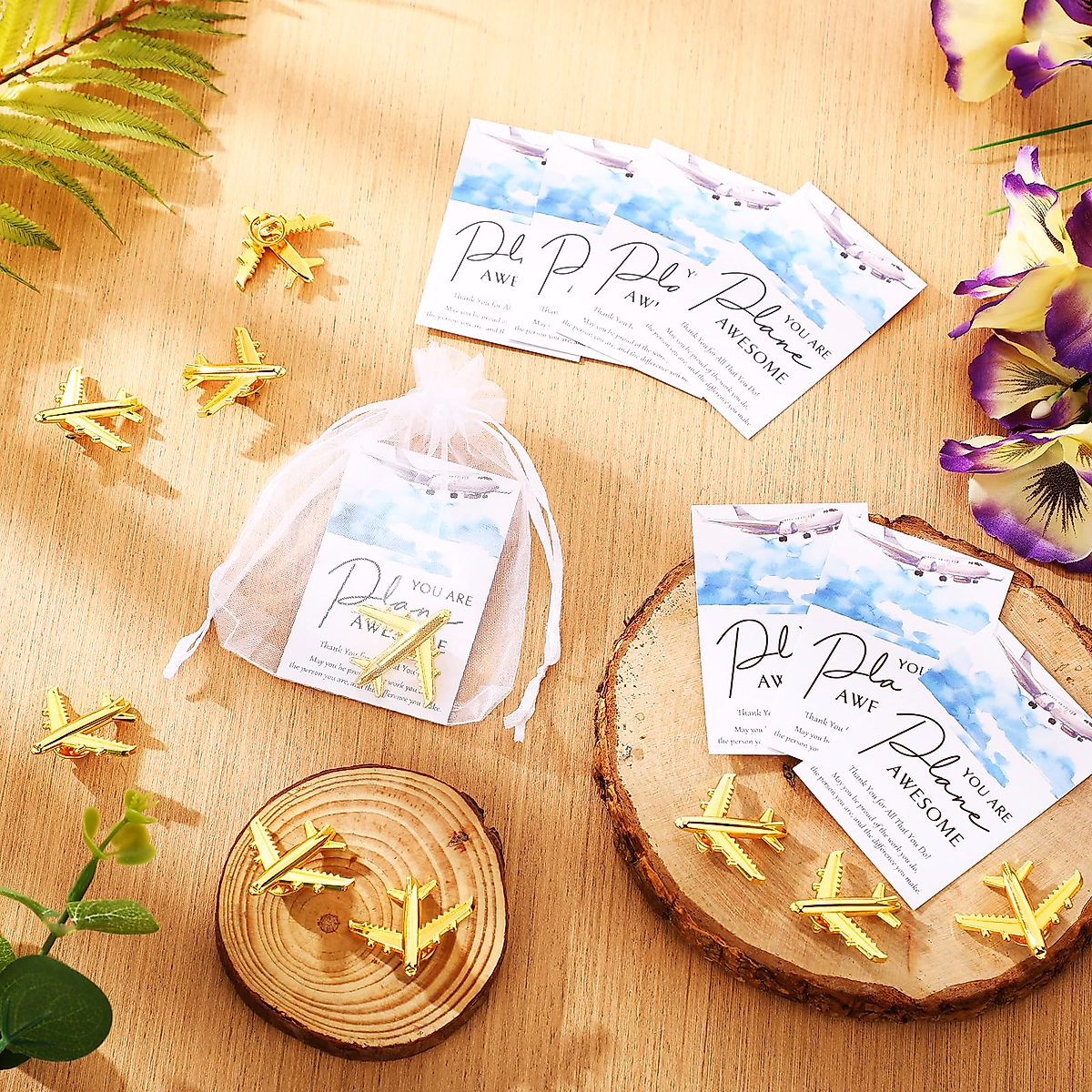 Tondiamo 36 Sets Flight Attendant Appreciation Gifts Airplane Lapel Pins with Thank You Cards for Travel Adventure Party Favor Christmas Gift