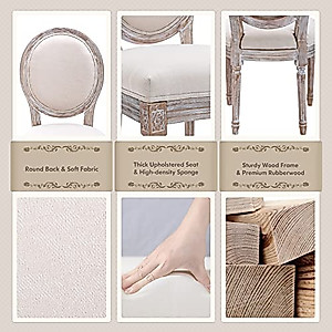 COLAMY French Country Dining Chairs Set of 6, Upholstered Farmhouse Dining Room Chairs with Round Back, Solid Wood Legs, Accent Side Chairs for Kitchen/Living Room/Bedroom- Beige