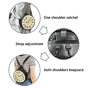 SCRAWLGOD Clock Watch Antique Print Round Satchel Bag for Womens Girls PU Leather Shoulder Handbags Small Purse Tote