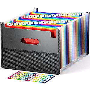 ABC life 26 Pockets Accordion File Organizer,Expanding Filing Box with Mesh Bag,Expandable A4/Letter Size Folder, Accordian Document Organizer,Portable Bill/Receipt Folders with A-Z Alphabetical Tabs